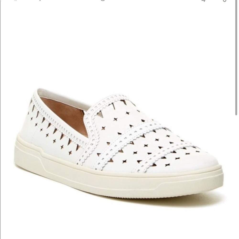 Via Spiga Gingi Laser Cut White Leather Slip-On Sneak… - Gem